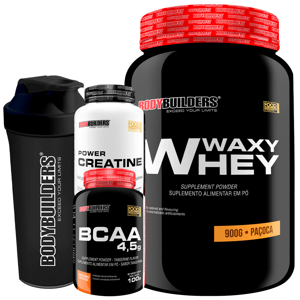 Kit Waxy Whey 900g Bcaa 100g Power Creatina 100g Coqueteleira